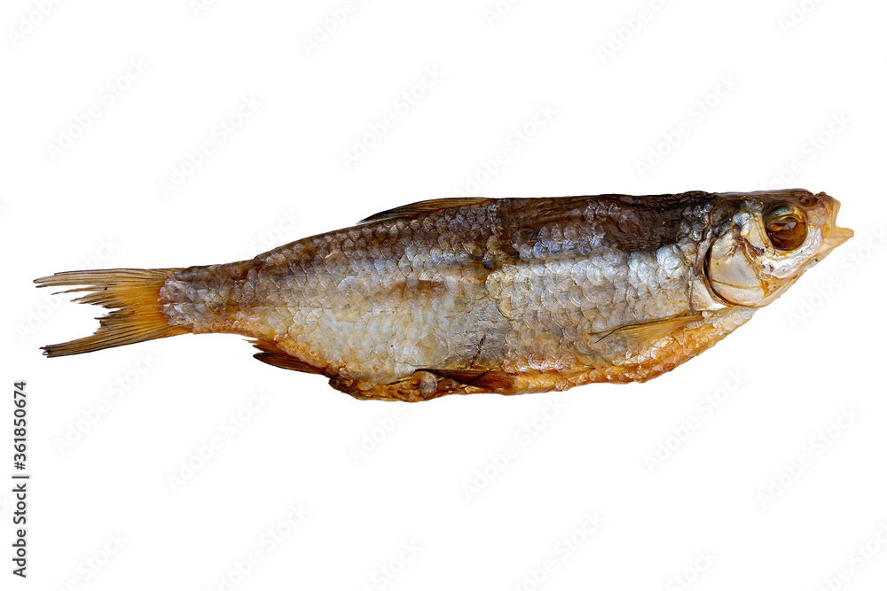 Dried roach isolated on a white background. Dried fish, preservation ...