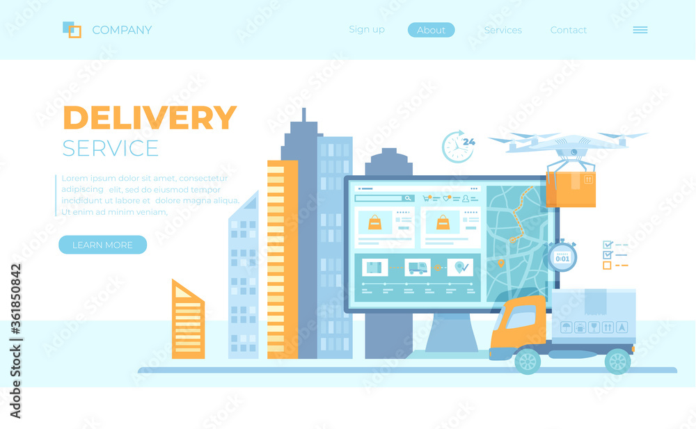 Online Express Delivery Service , Order Tracking. Truck, monitor with ...