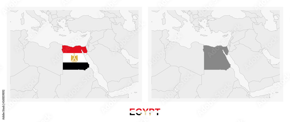 Two versions of the map of Egypt, with the flag of Egypt and ...