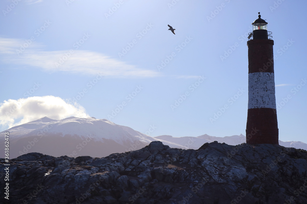 Les Eclaireurs lighthouse on a rocky islands in Beagle channel, the ...