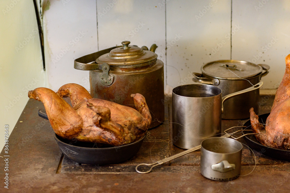 SAINT PETERSBURG, RUSSIA - MAY 18, 2018: Fried chicken in the Kitchen ...