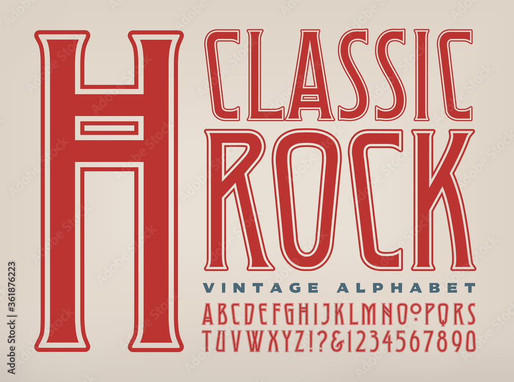 A Condensed Capitals and Numbers Alphabet in a Classic Rock 1970s Style ...