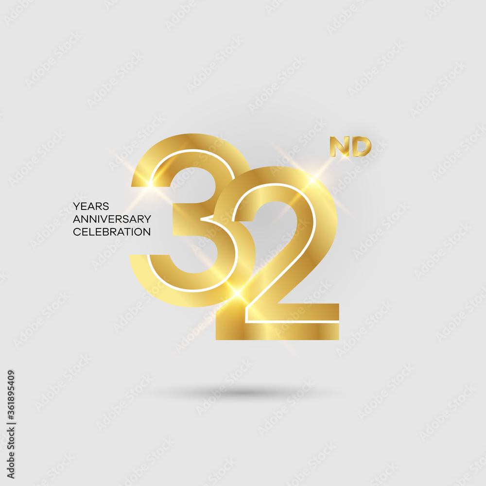32nd 3D gold anniversary logo isolated on elegant background, vector ...