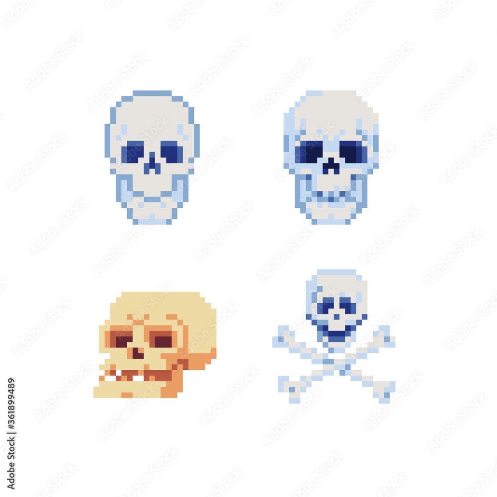 Human skull pixel art icons set, bones, isolated vector illustration. 8 ...
