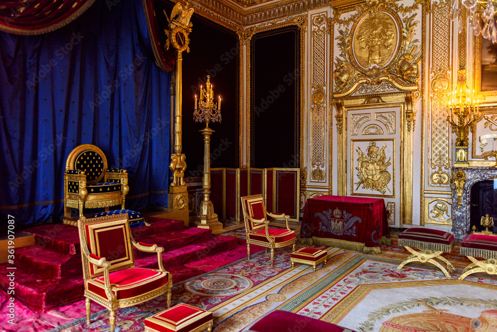 SEINE-ET-MARNE, FRANCE - MARCH 31, 2018: Throne room of the Palace of ...