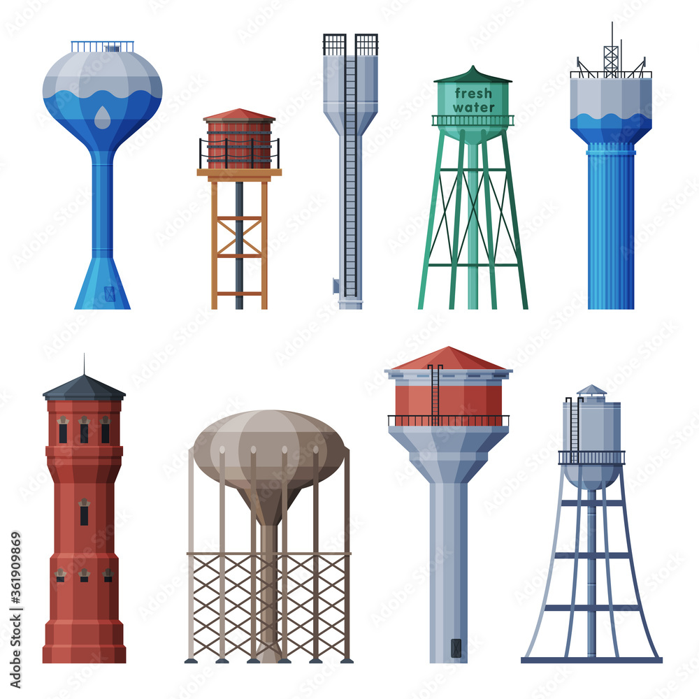 Water Towers Collection, Liquid Storage Tanks, Countryside Life Objects ...