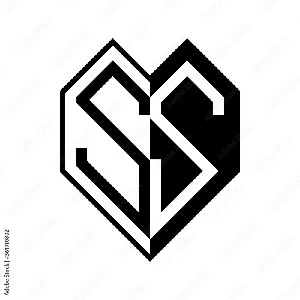 Initial letter heart half geometric negative space logo vector Stock ...