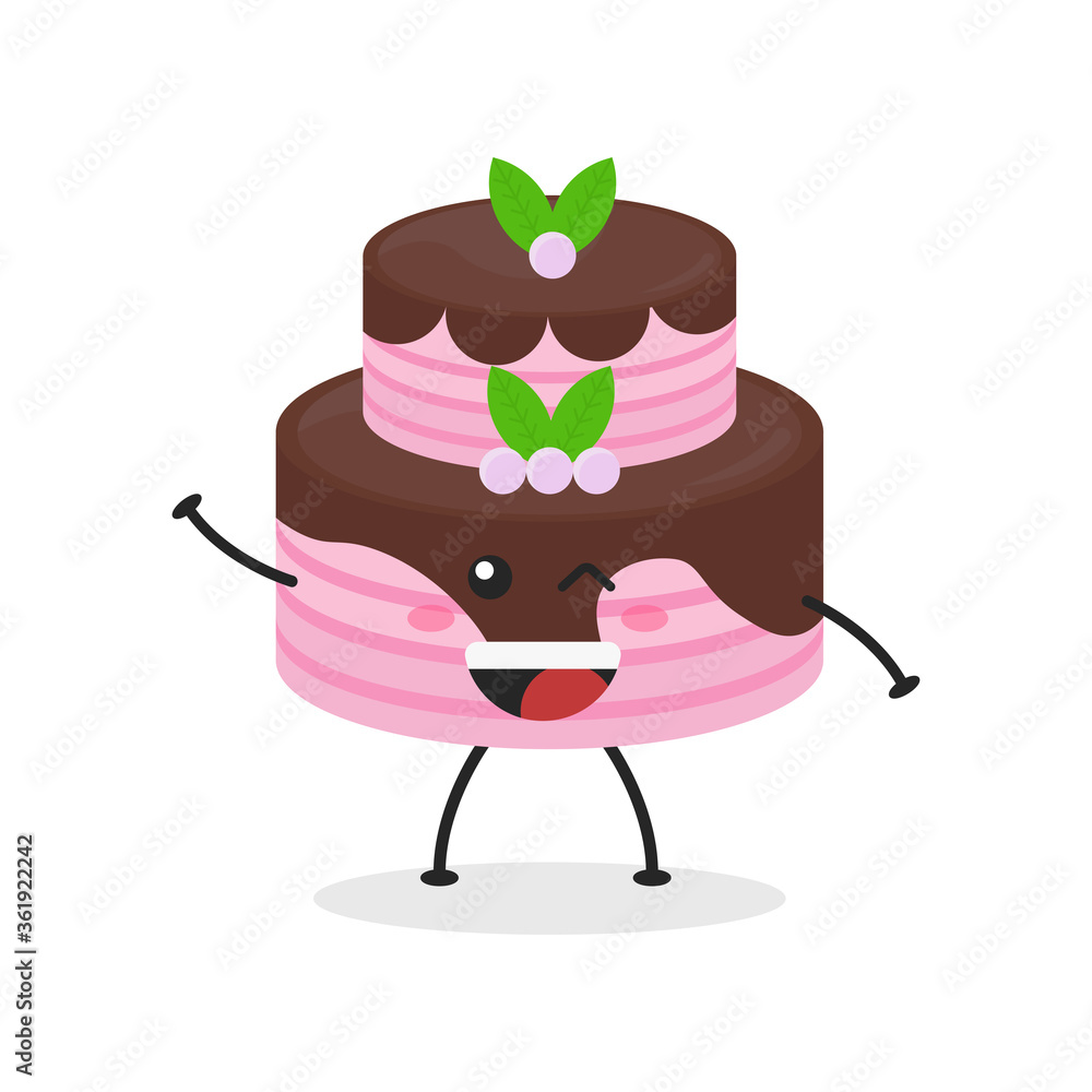 Cute flat cartoon birthday cake illustration. Vector illustration of ...