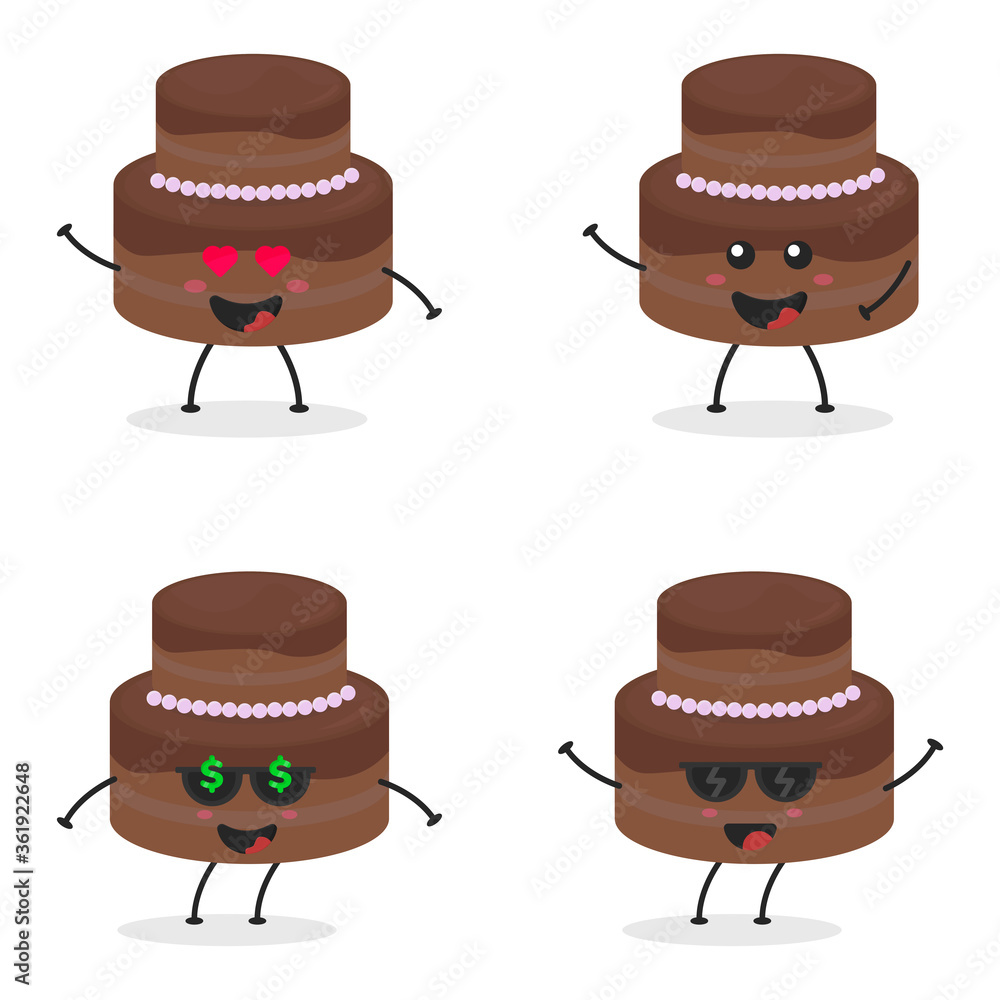 Vecteur Stock Cute flat cartoon birthday cake illustration. Vector ...