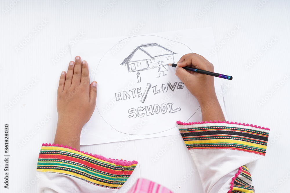 School Girl hands Drawing and writing on paper, Homeschooling, Children ...