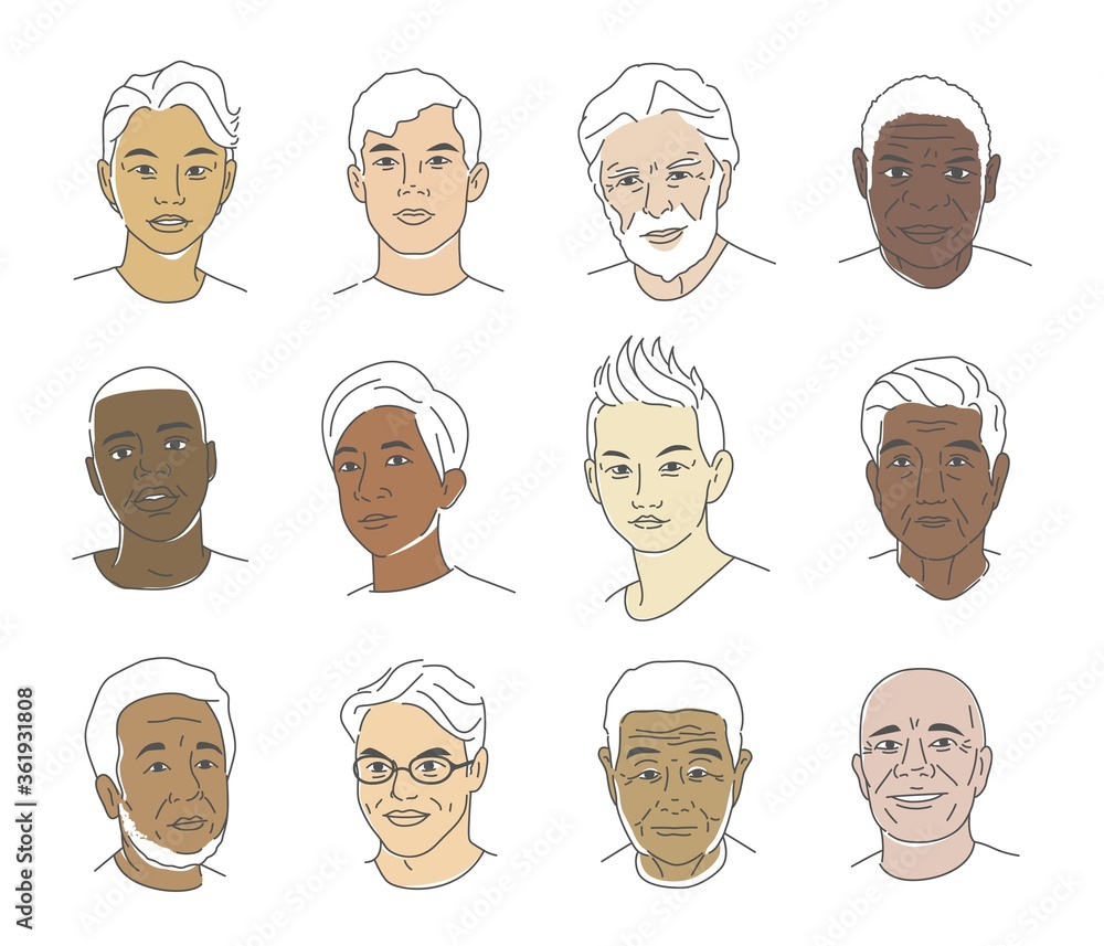 A collection of portraits of people of different nationalities and ages ...