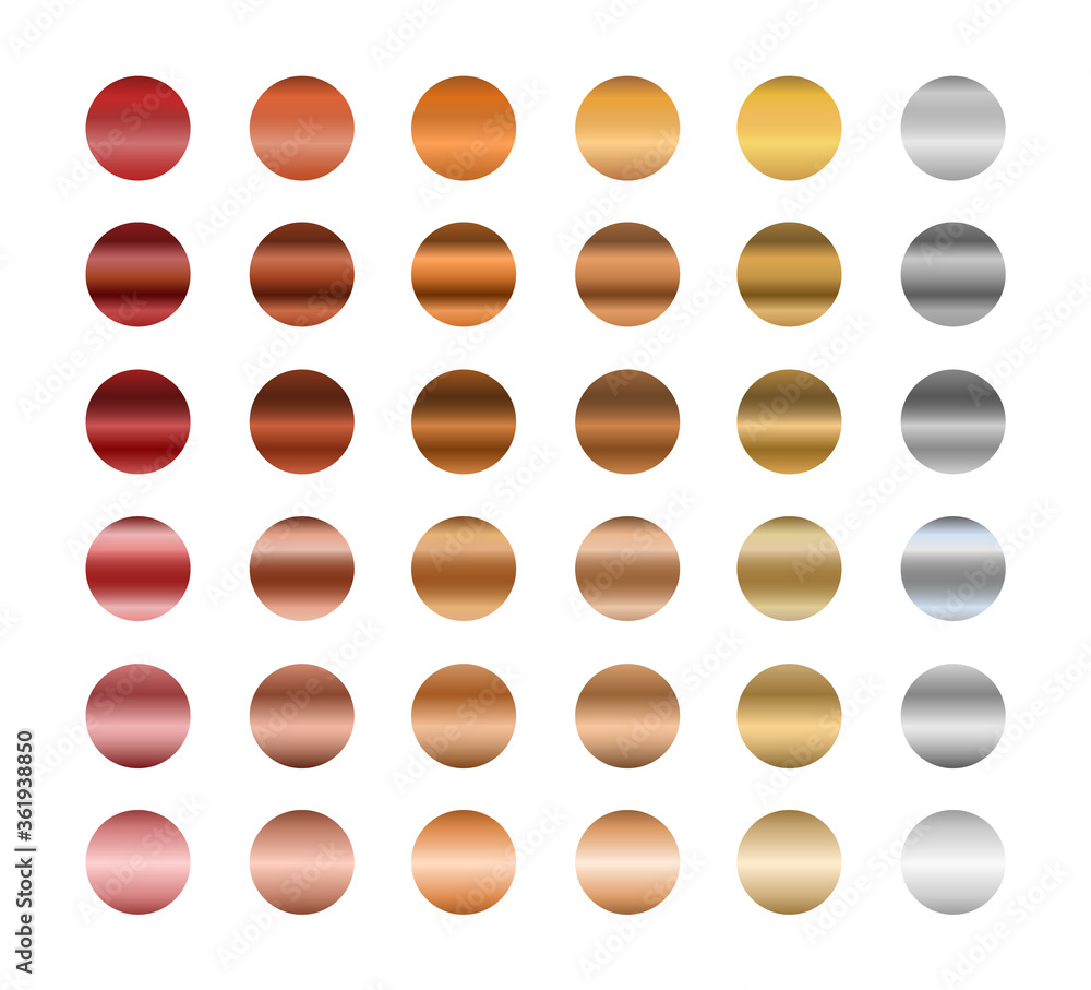 Set of metallic gradients, gold, silver and bronze. Collection of ...