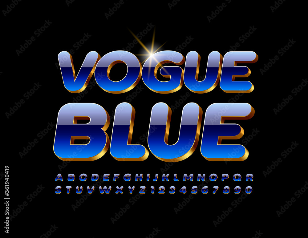 Vector Vogue Blue and Gold Font. 3D Glamour Alphabet Letters and ...
