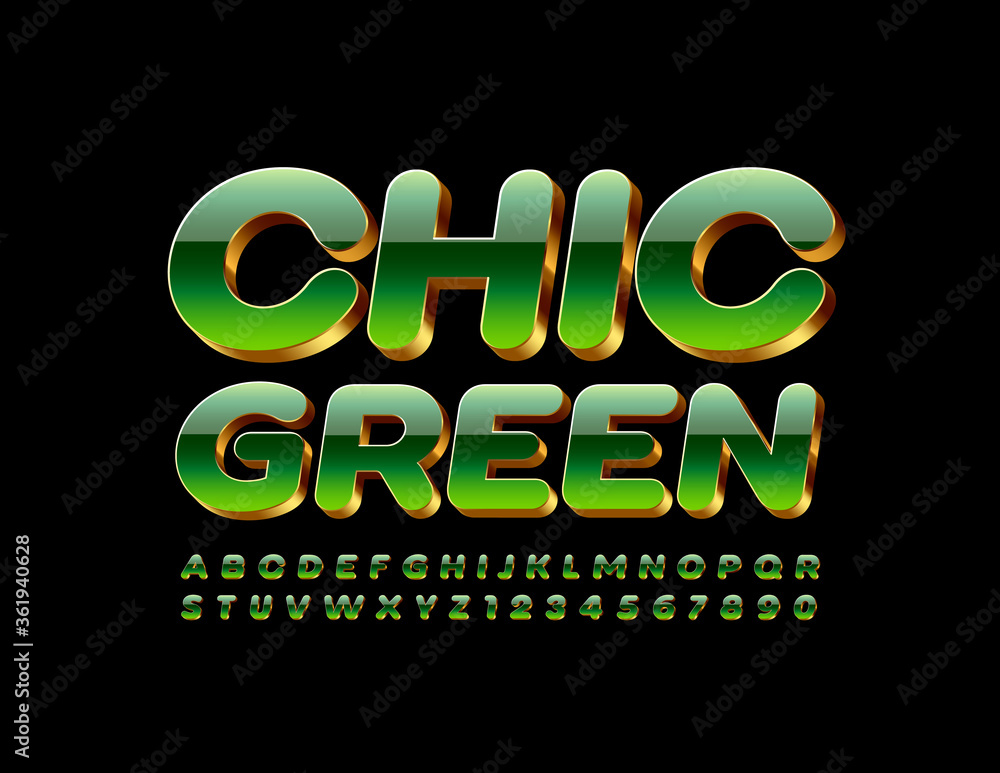 Vector Chic Green and Golden Font. 3D luxury Alphabet Letters and ...