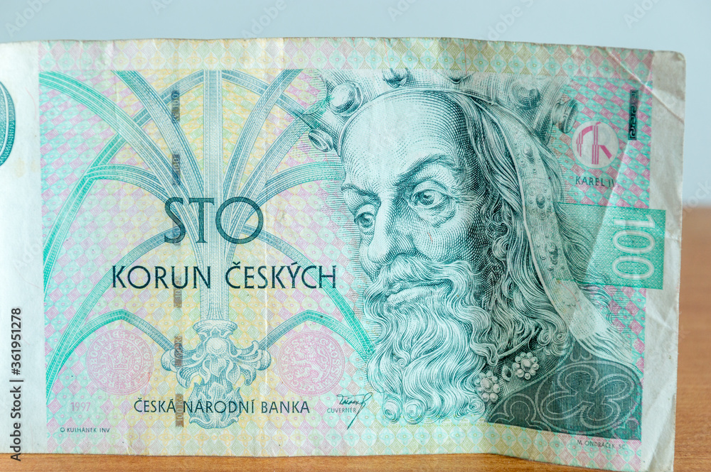 Portrait of Charles IV on 200 CZK Czech Koruna banknote. Charles IV was ...