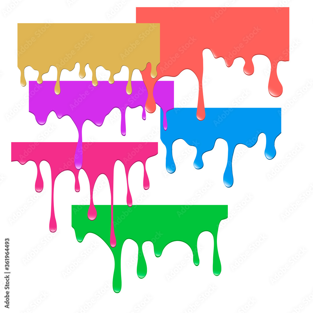 Set of dripping paints. Dripping multi-colored liquid. Spill paint ...