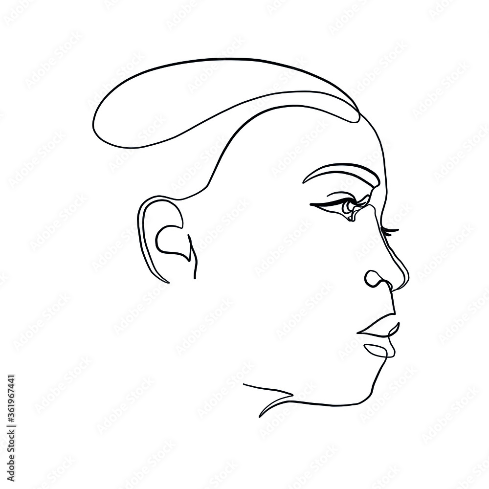 One line portrait of black woman. Afro beautiful woman face drawn one ...