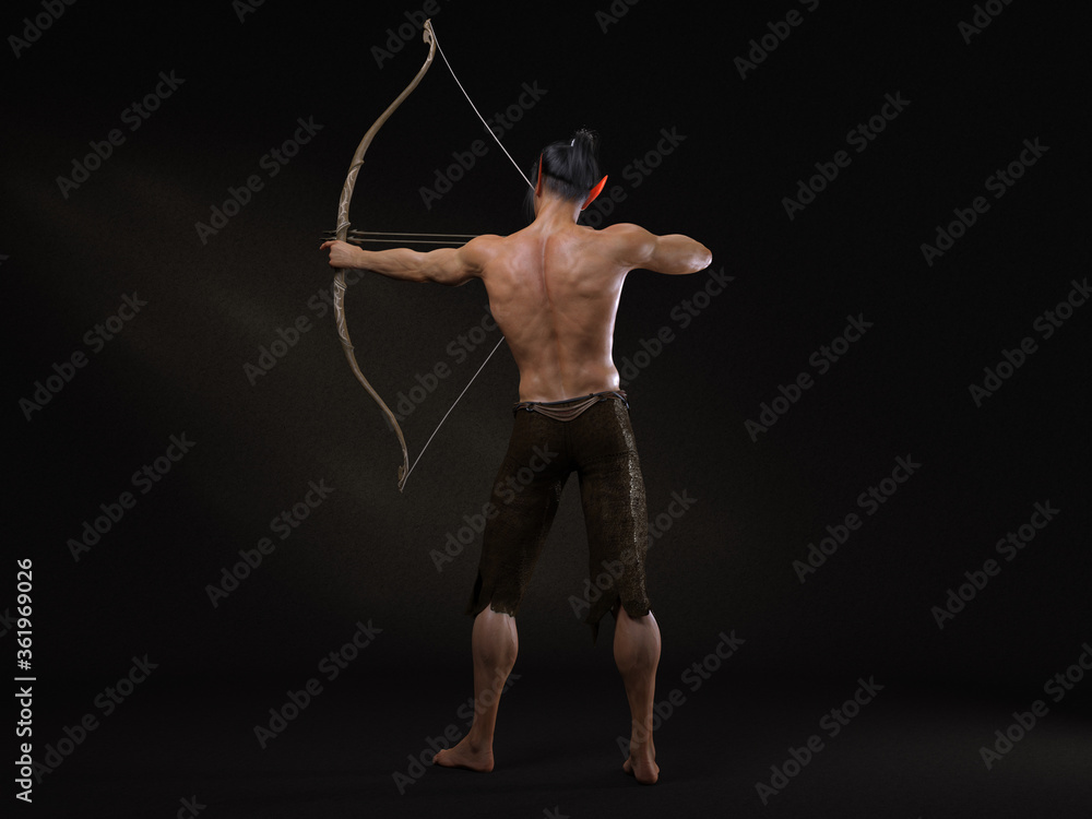 3D Rendering : A portrait of the elf male character standing and ...