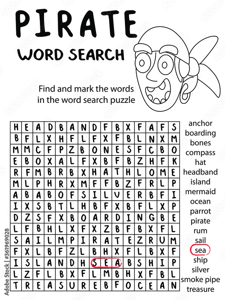 Work search puzzle with little coloring pirate for children stock ...