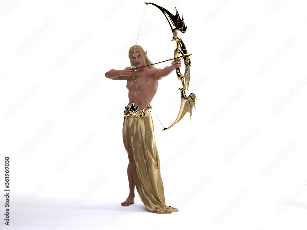 3D Rendering : A portrait of the elf male character standing and ...