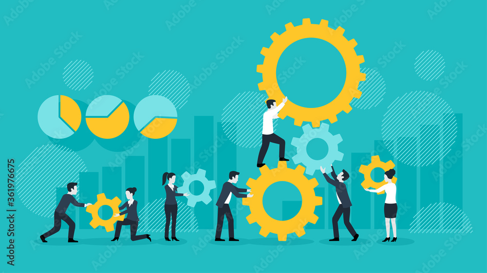 People team with gears - business management and working process ...