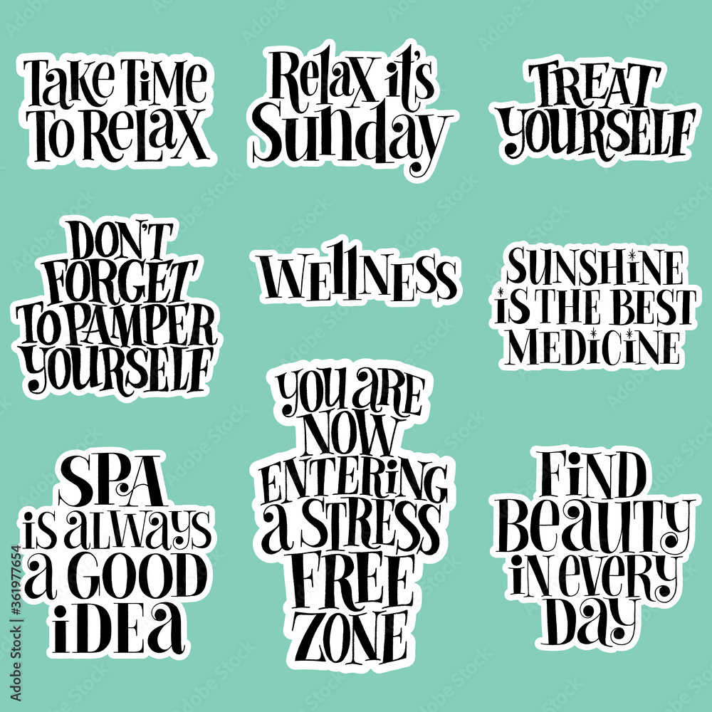 SPA set. Hand-drawn lettering quote for SPA, Wellness center, Wellbeing ...