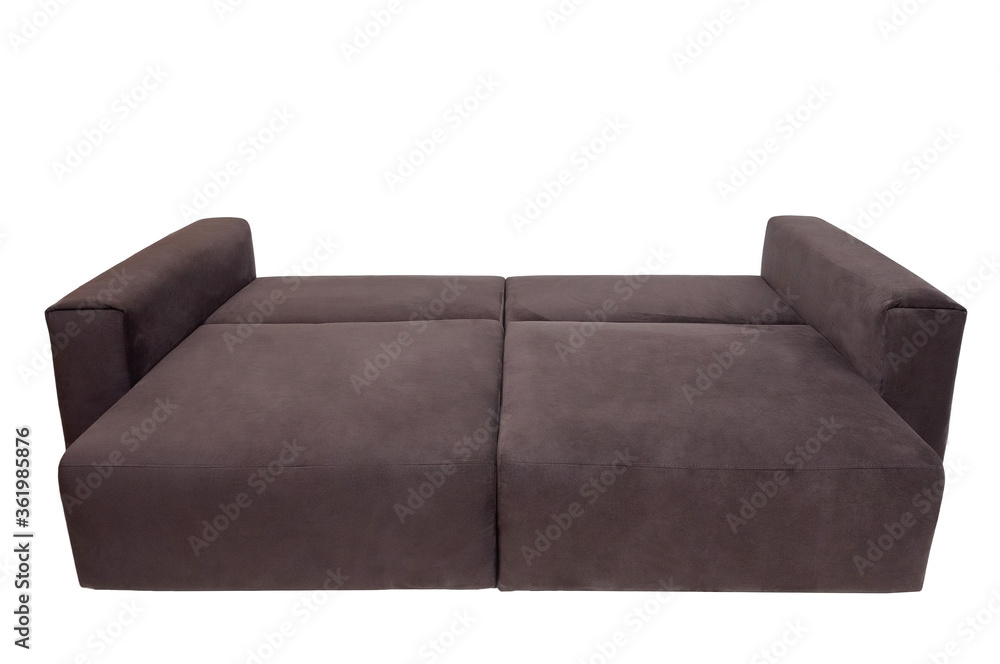 Modern brown fabric sofa isolated on white background. unfolded soft ...