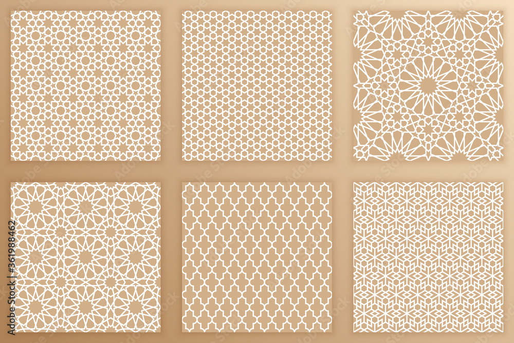 Arabic geometric seamless patterns set. Arabesque backgrounds. Vector ...