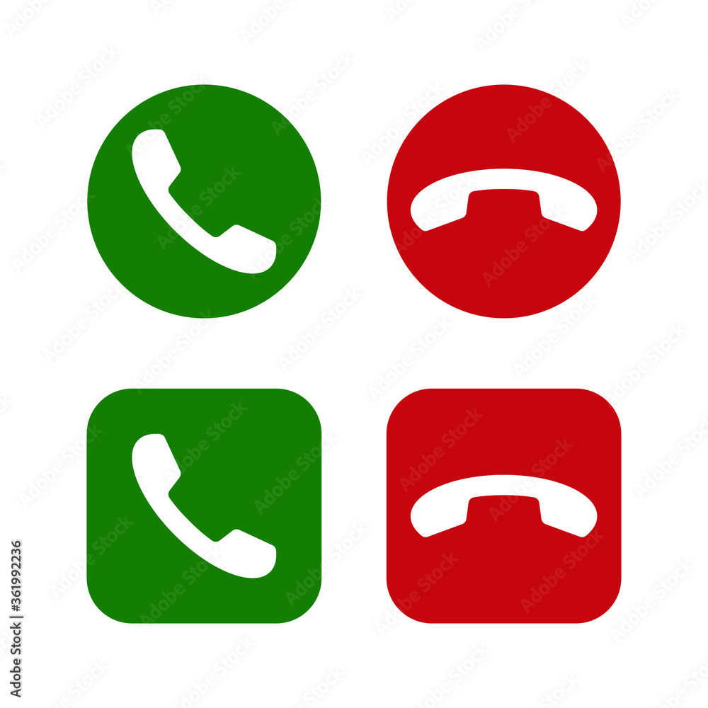 Phone icon set. Call application symbol collection. Green and red round ...