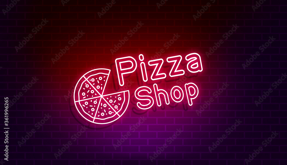 Pizza Shop Wall, Neon Light Effect or Colorful Spotlight on Wall. Stock ...
