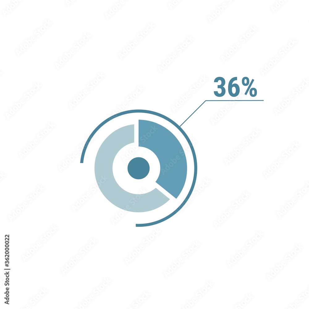 Thirty six percent chart, 36 percentage diagram, vector circle chart ...