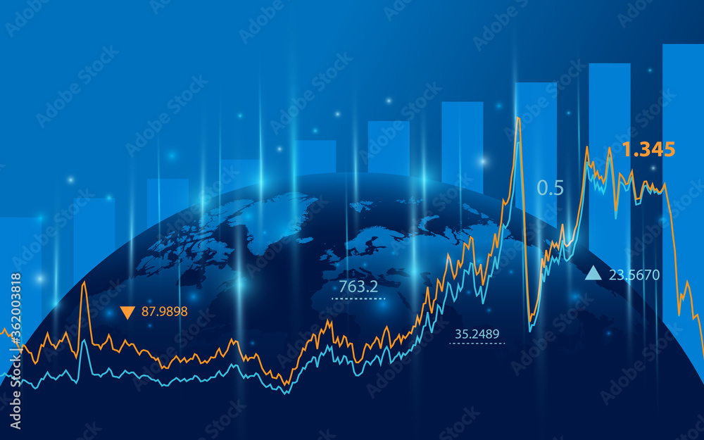 3D Earth Globe with graphics and charts. World business and economics ...