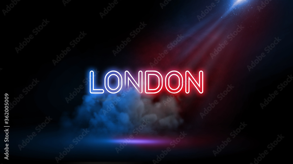 London city name in neon light effect, Studio room environment with ...