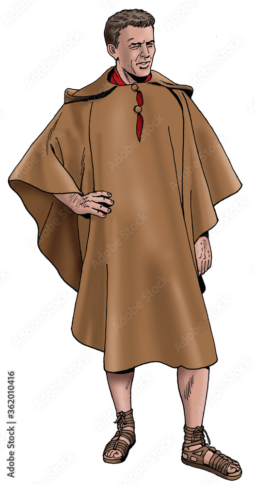 ภาพประกอบสต็อก Ancient Rome - Legionnaire wears a paenula. The paenula ...