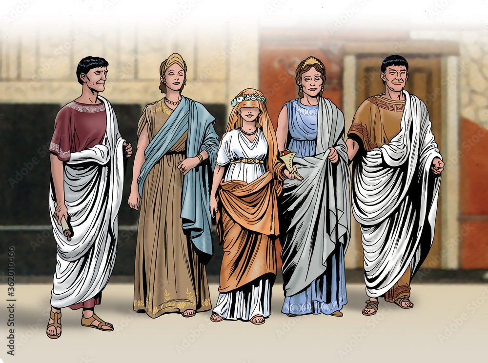 Ancient Rome - Roman wedding. The young bride with parents and in-laws ...