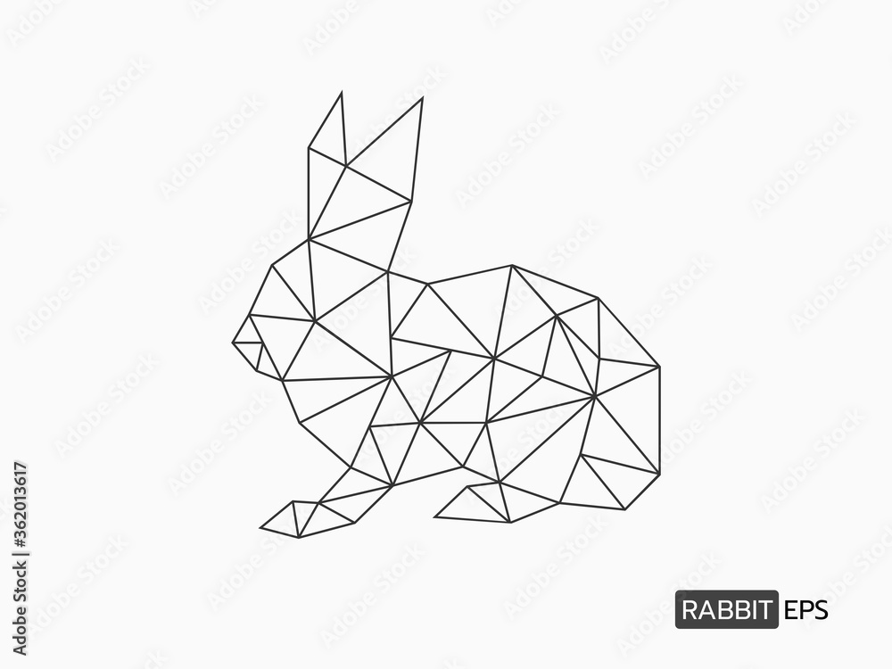 isolated polygon style of rabbit figure black outline simple linear for ...