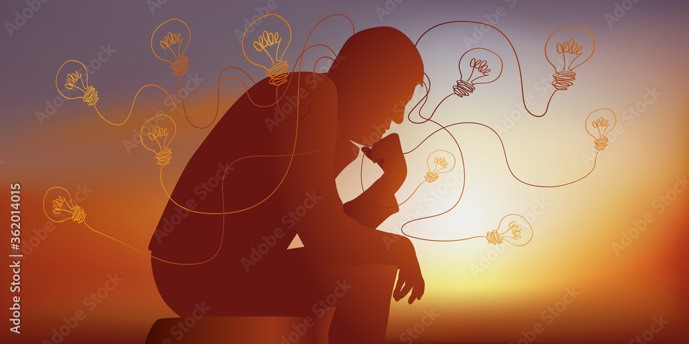 Vetor de Concept de la méditation avec un homme qui réfléchi en se ...