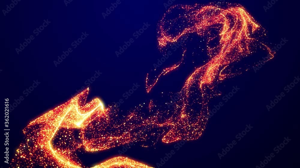 3d render of magic fiery golden sparkles glisten and shine, swirling in ...