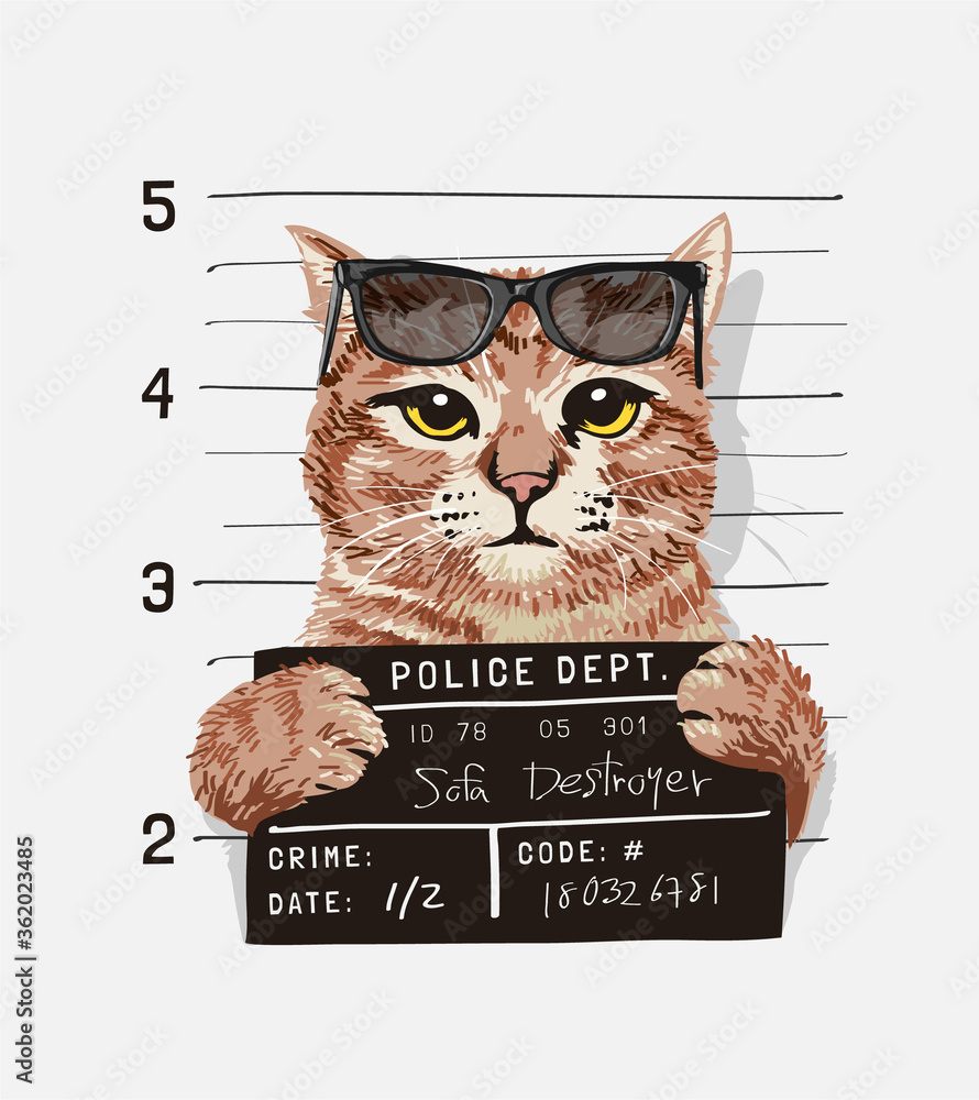 funny cat holding mugshot sign vector illustration Stock Vector | Adobe ...