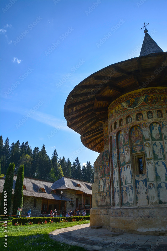 VORONET MONASTERY, BUCOVINA, ROMANIA, EUROPE, SPRING 2018. Orthodox ...
