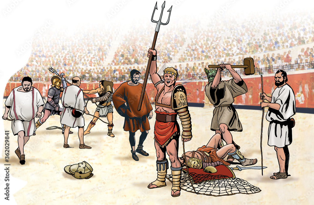 Ancient Rome - Fight between gladiators Stock Illustration | Adobe Stock