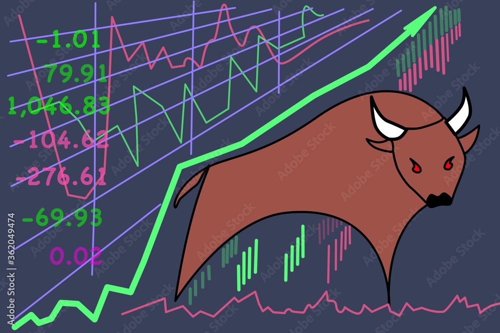 rising curved line with arrow from graphic chart on blurred background ...