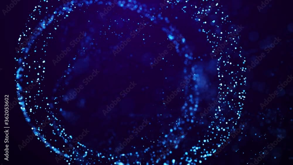 Blue glow particles float in viscous liquid with bokeh. Magical ...