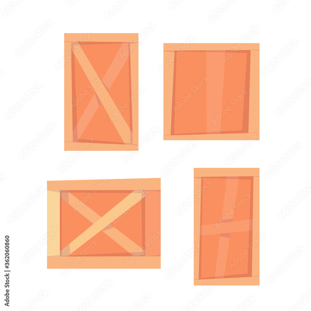 Set of different wood boxes. Vector cartoon flat illustration isolated ...