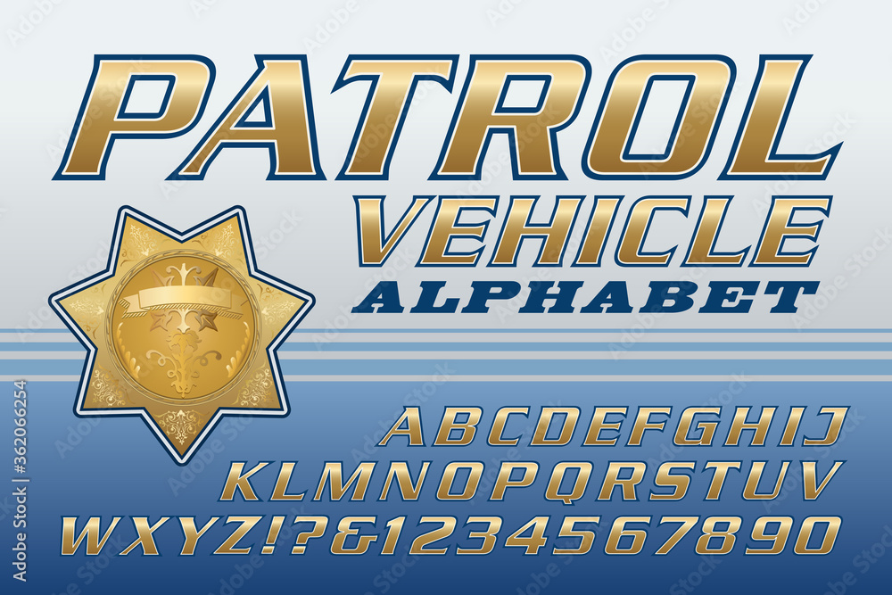 An Alphabet in the Style of Police or Security Patrol Car Decals Stock ...