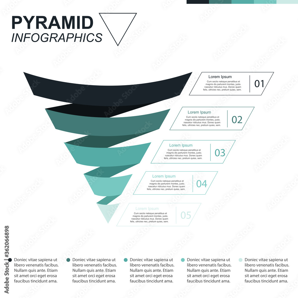 Pyramid Infographics. Funnel Pyramid with 5 charts Stock Vector | Adobe ...