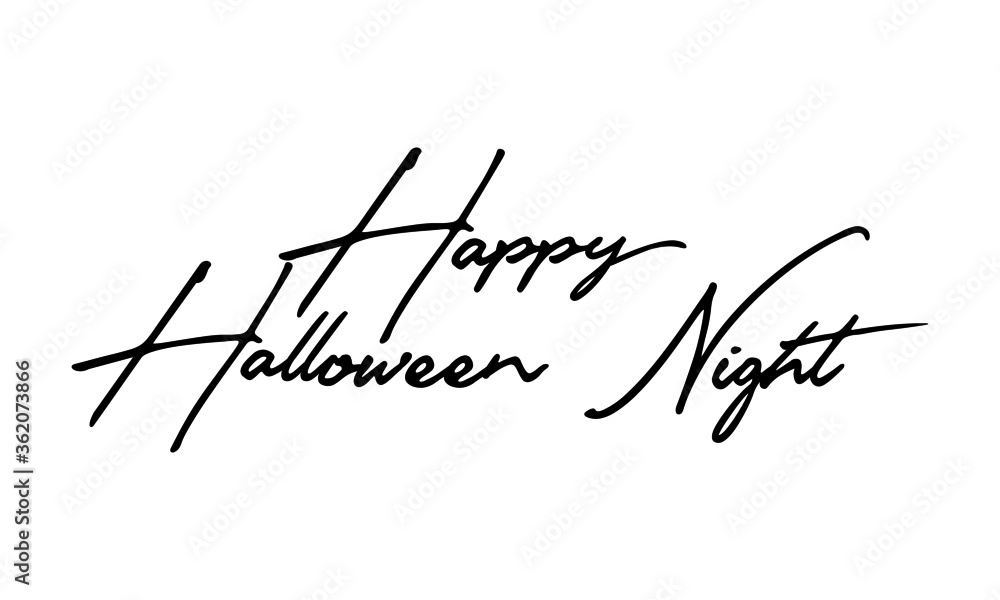 Happy Halloween Night Handwritten Font Calligraphy Black Color Text on ...