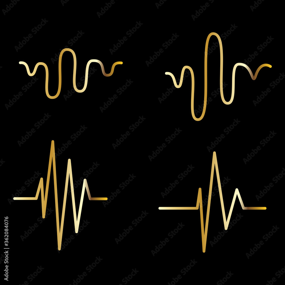 Sound wave line icon set isolated on black background. Collection of ...
