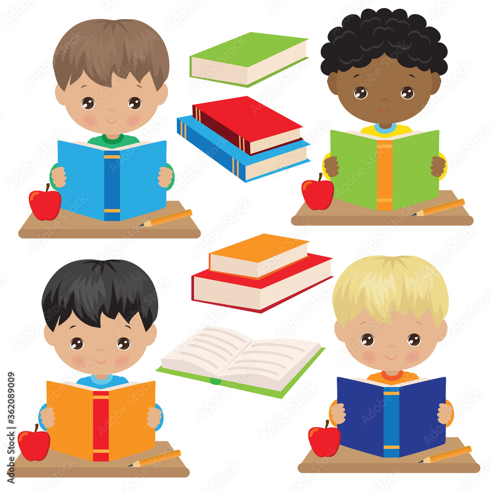 Boy holding an open book vector cartoon illustration Stock Vector ...