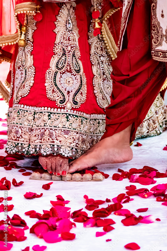 The Bride and Groom Take Seven Steps Together and Touch the Betel ...